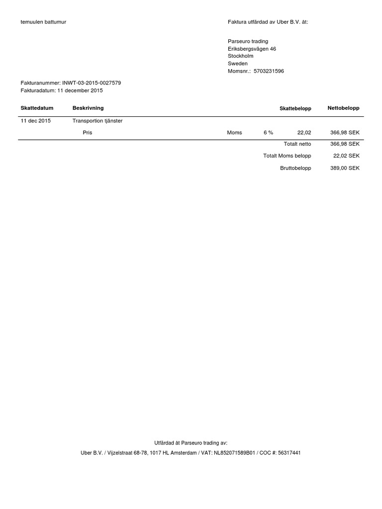 Uber Kvitto | PDF