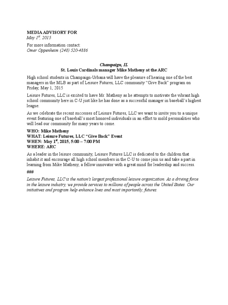 Mike Matheny Inspires Champaign Students | PDF | Sports & Recreation