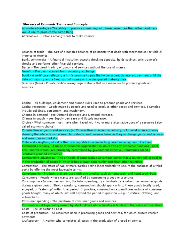 Glossary of Economic Terms and Concepts | PDF | Prices | Factors Of ...