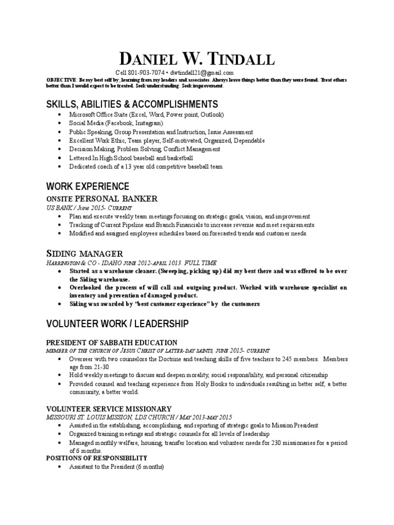 Resume | PDF | The Church Of Jesus Christ Of Latter Day Saints ...