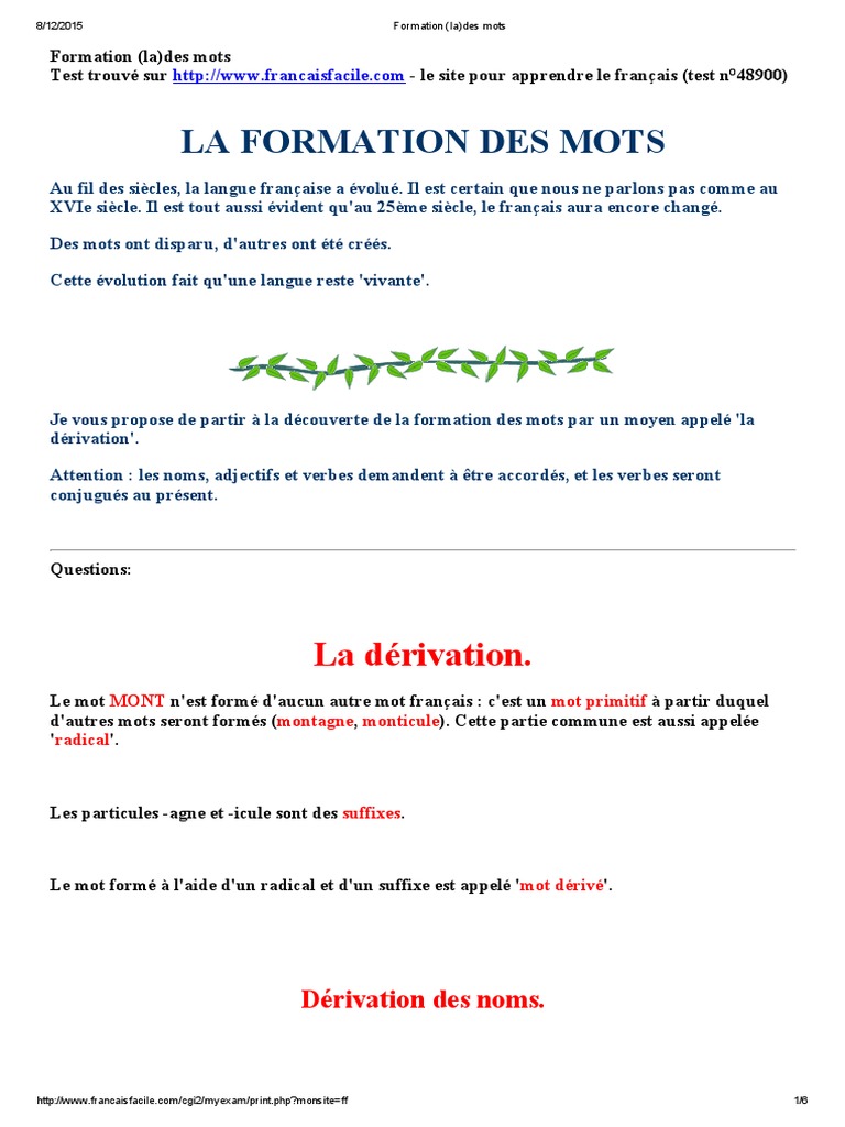 Formation (La) Des Mots | PDF | Lexical semantics | Philologie