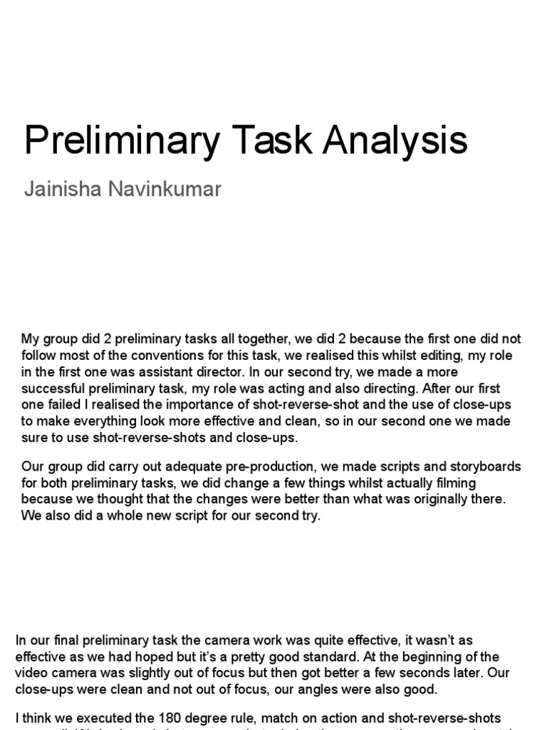 Preliminary Task Analysis | PDF