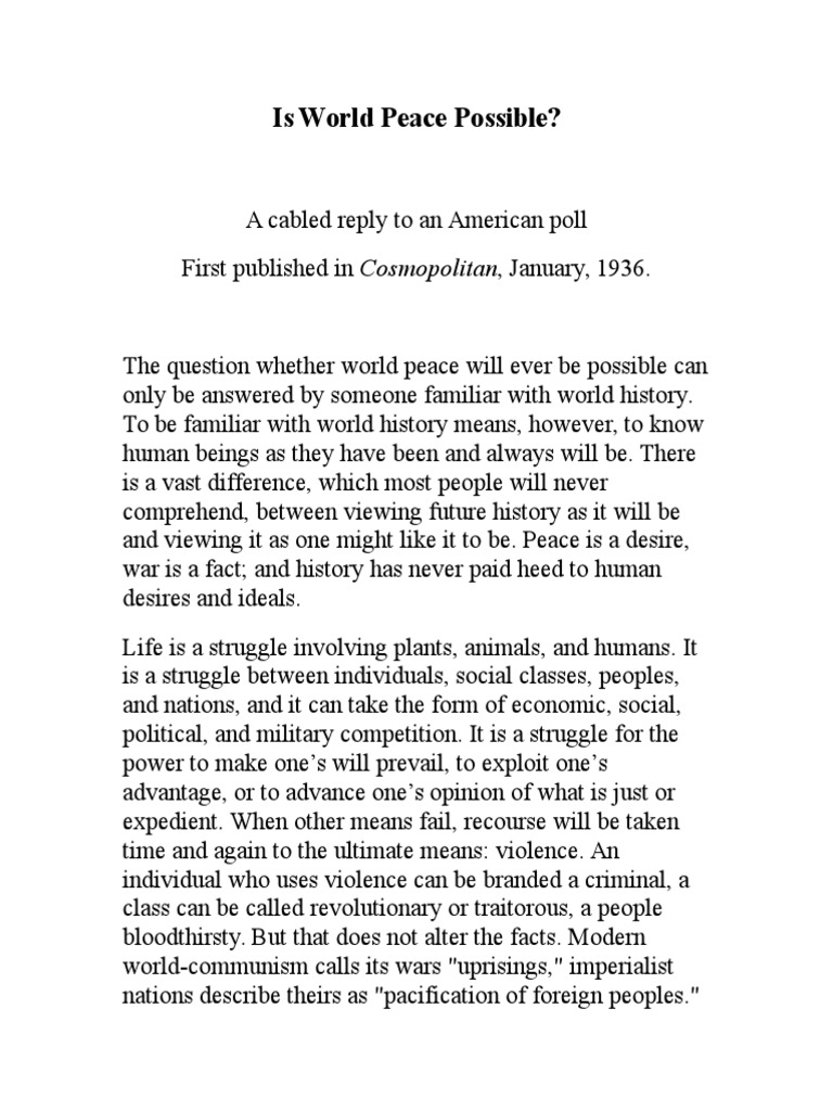 Is World Peace Possible | PDF | World Peace | Pacifism
