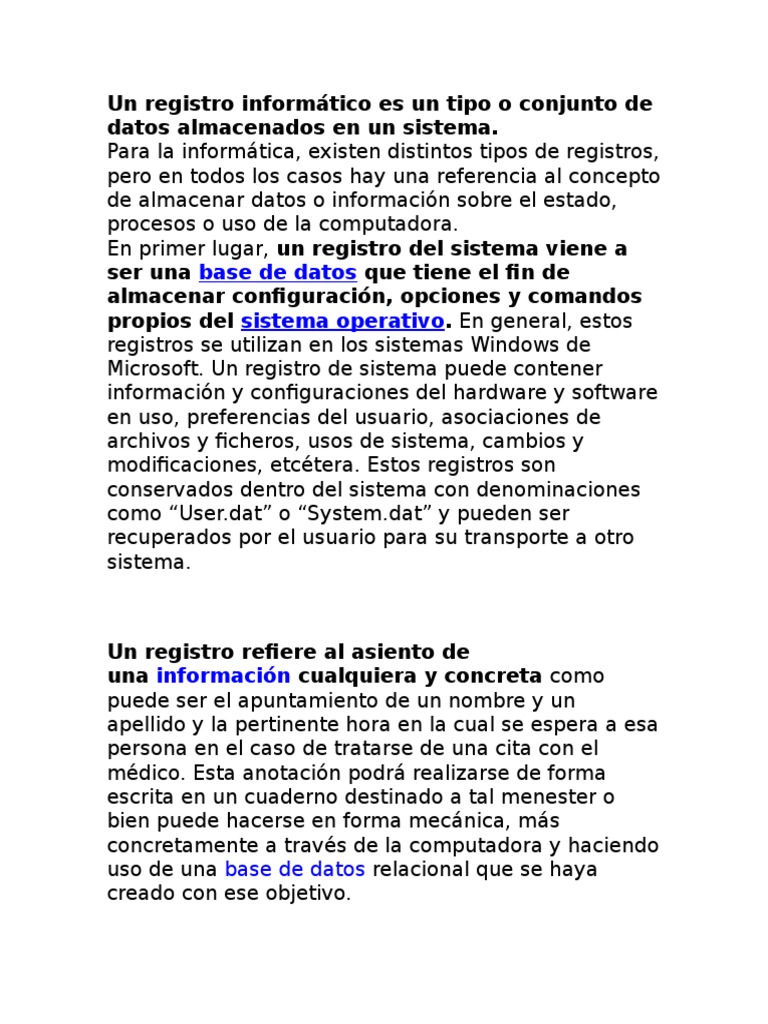 Un Registro Informático Es Un Tipo o Conjunto de Datos Almacenados en ...