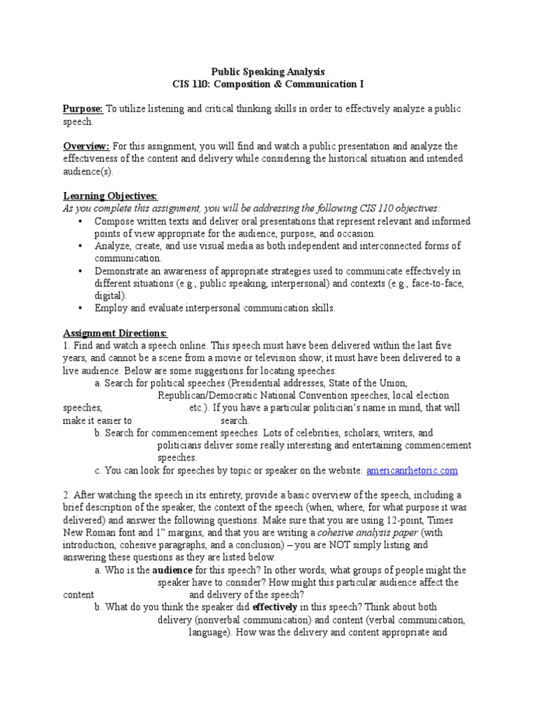 Public Speaking Analysis | PDF | Public Speaking | Communication