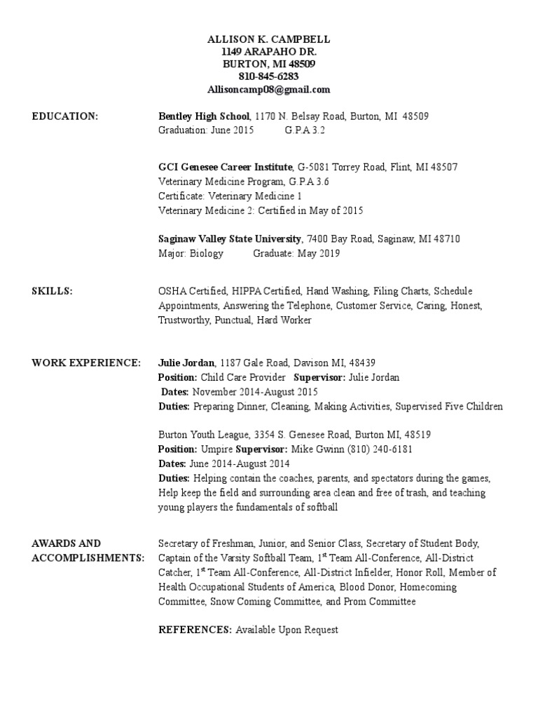 Allisons Resume | PDF | Self-Improvement | Wellness