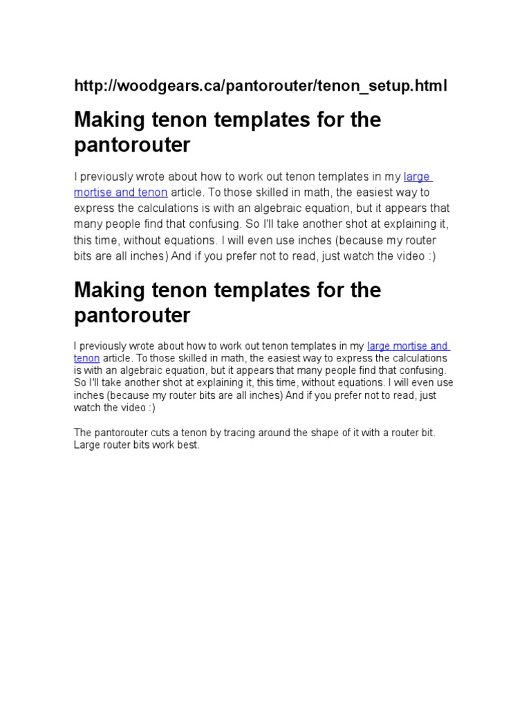 Tenon Template Setup for Pantorouter | PDF | Woodworking | Wood