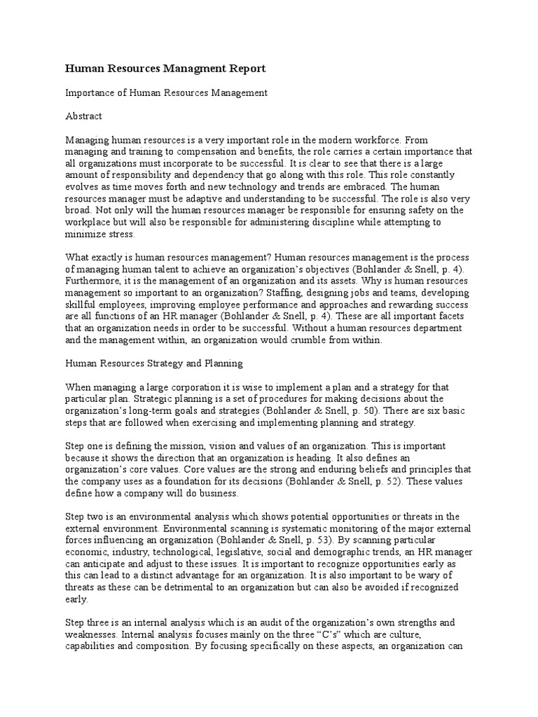 Human Resources Managment Report | PDF | Human Resource Management ...