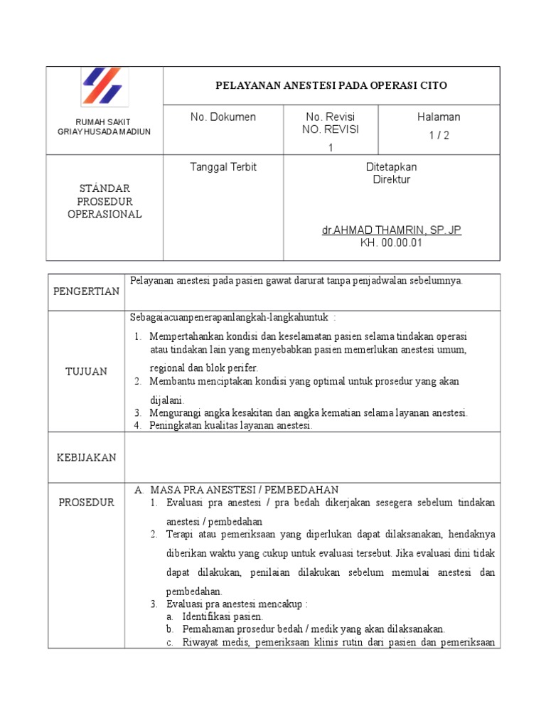 Anastesi Operasi Cito | PDF