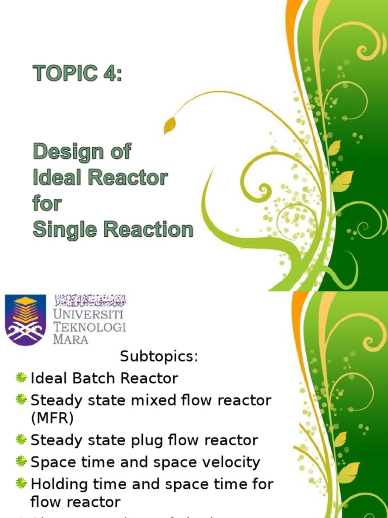 Topic 4 - Design of Ideal Reactors For Single Reaction | PDF | Chemical ...