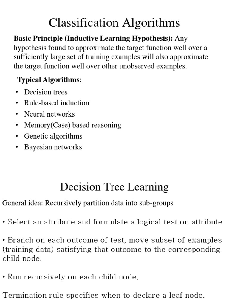 Classification Algorithms: Basic Principle (Inductive Learning Hypothesis) : Any | PDF | Machine ...