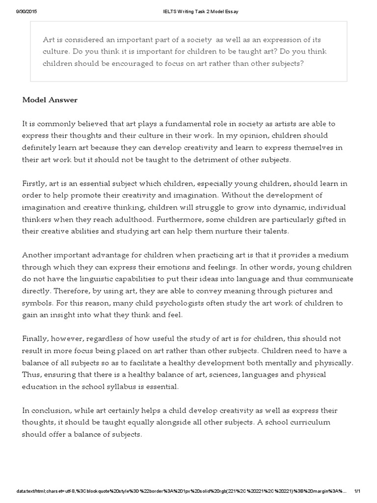 IELTS Writing Task 2 Model Essay | PDF | Creativity | Thought