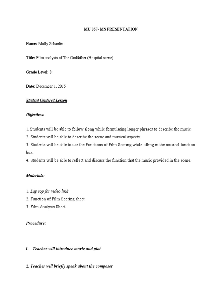 Film Analysis Lesson Plan | PDF | Lesson Plan | Cognitive Science