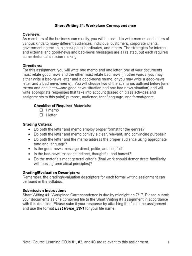 !short Writing 1-Workplace Correspondence | PDF | Internship | Job Hunting