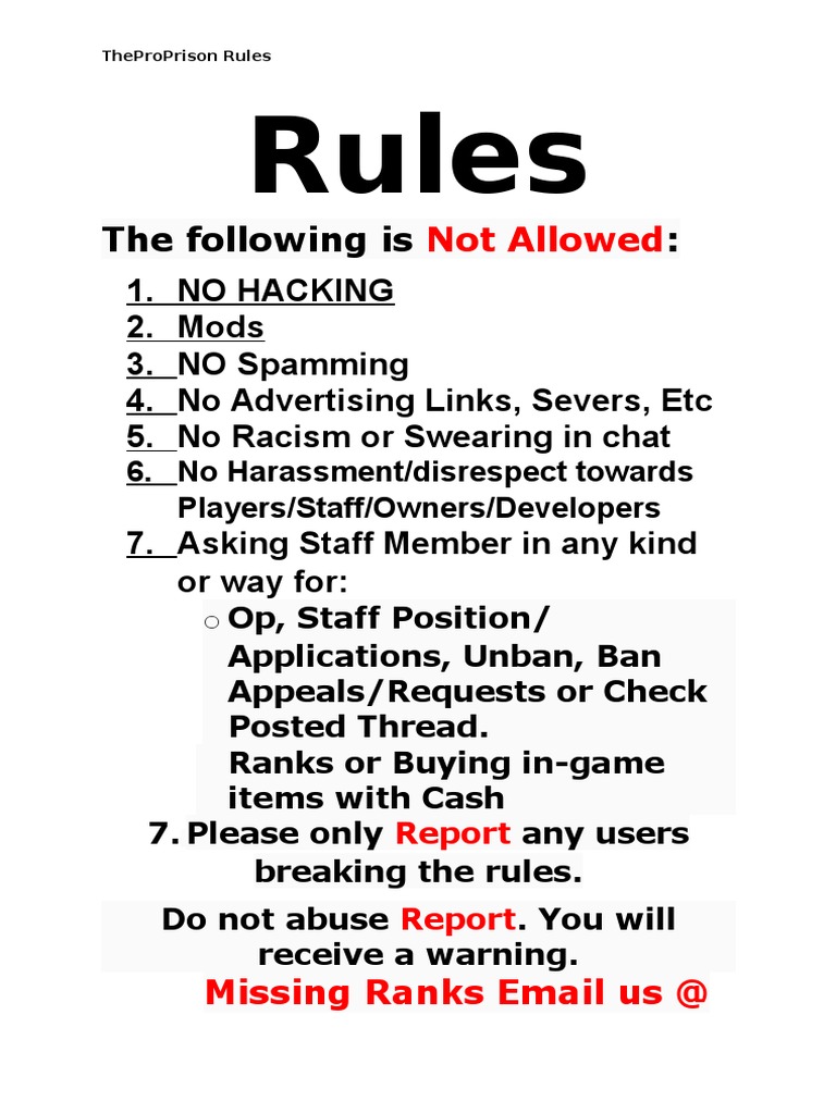 TheProPrison Community Rules Guide | PDF