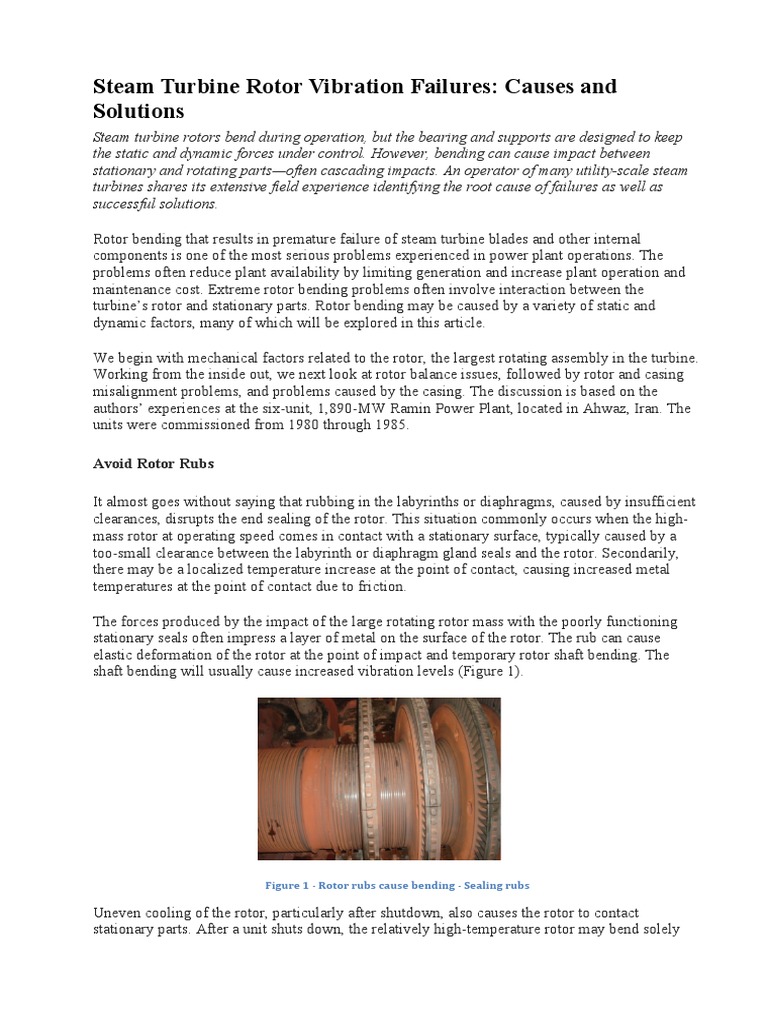 Steam Turbine Rotor Vibration Failures | Turbine | Bearing (Mechanical)