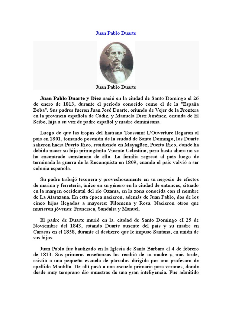 Biografía de Juan Pablo Duarte | PDF | República Dominicana | Política ...