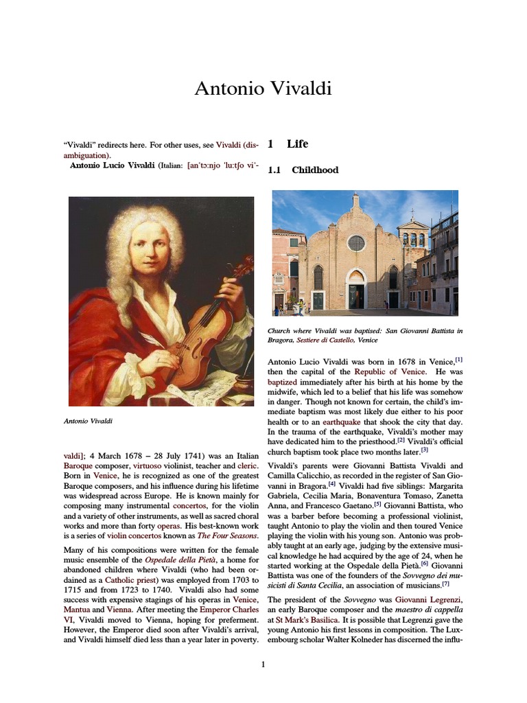 Antonio Vivaldi | PDF | Classical Music | Entertainment (General)
