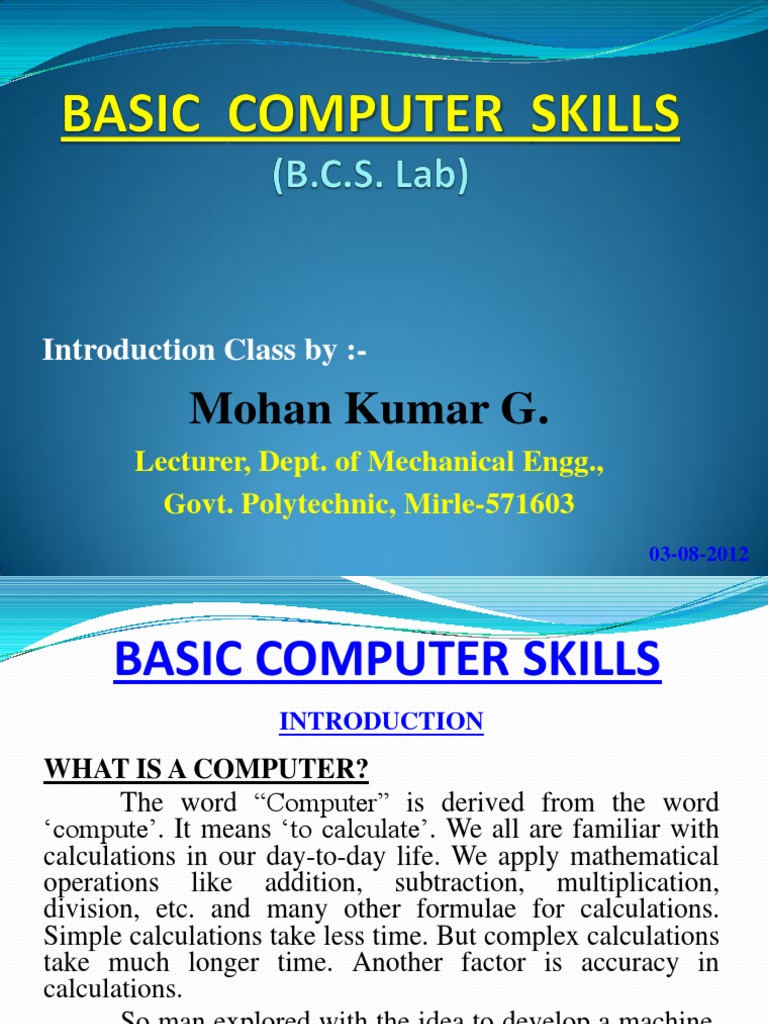 Basic Computer Skills - Tutorial by Mohan Kumar G. | PDF | Random ...