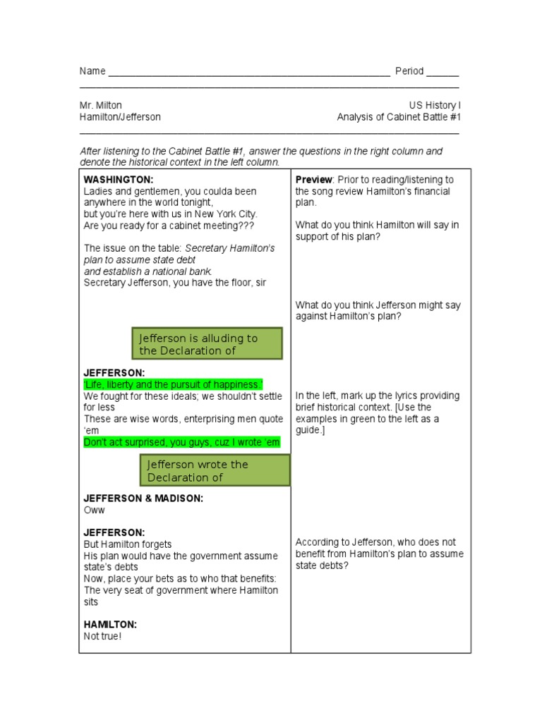 Cabinet Battle #1 Close Read | PDF | Alexander Hamilton | George Washington