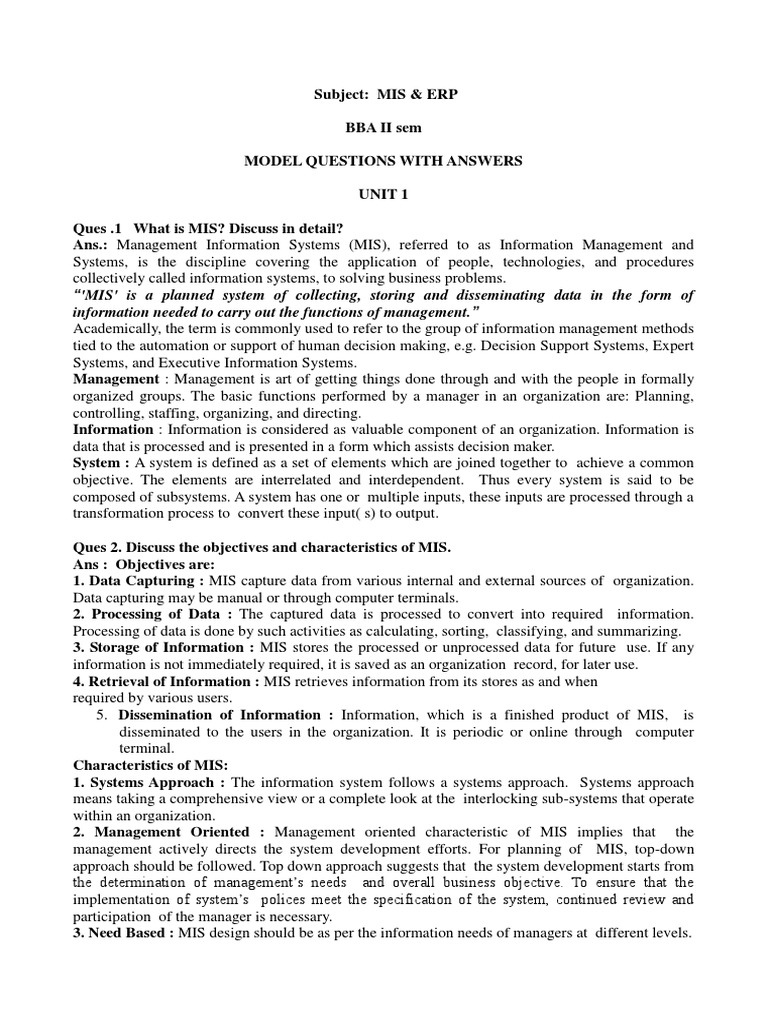 MIS Model Question Answer Bba II | PDF | Feasibility Study | System