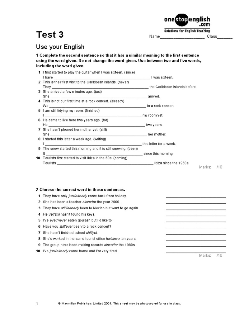 Test 3: Use Your English | PDF | Leisure
