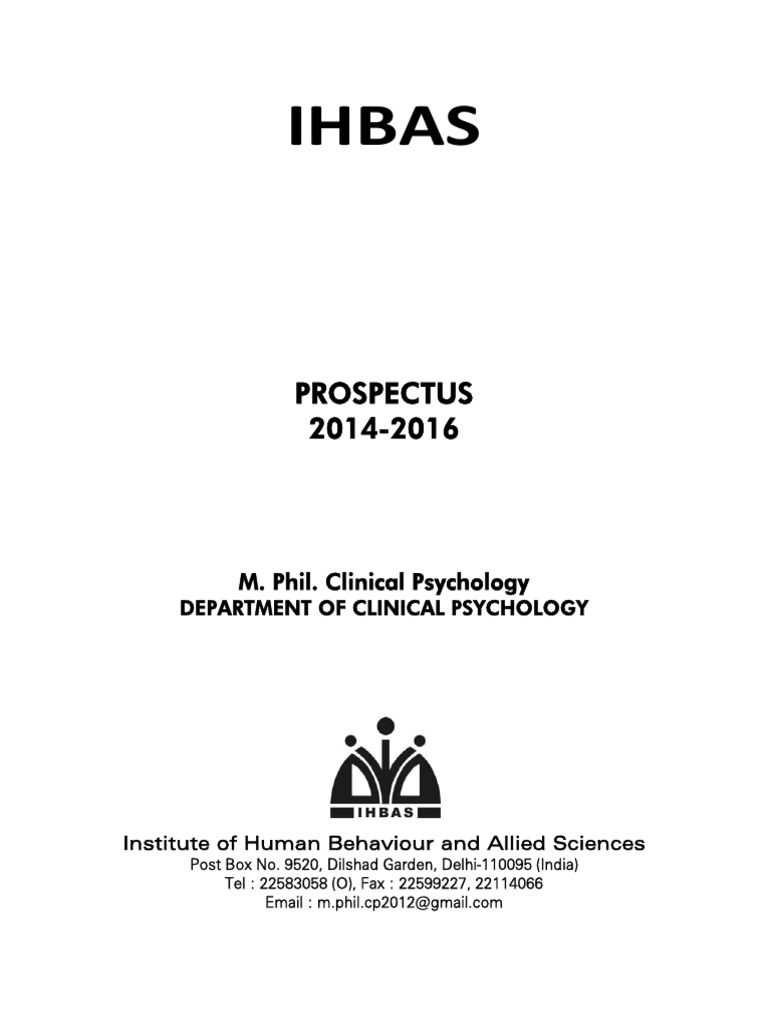 IHBAS Prospectus | PDF | Thesis | Clinical Psychology