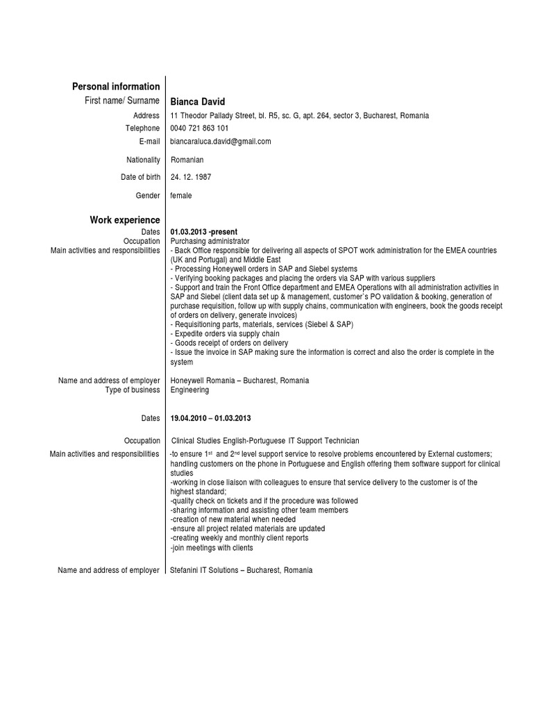 Resume Example | PDF | Romania | Supply Chain