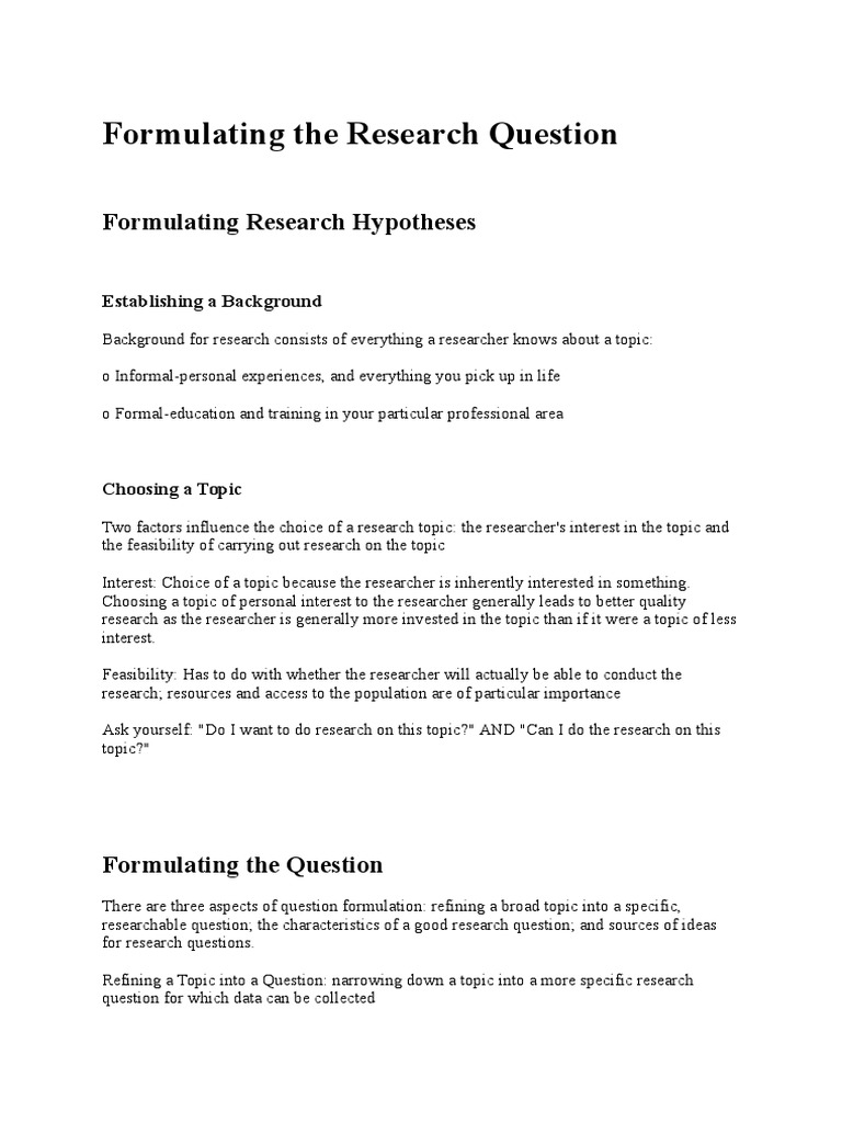 Formulating The Research Question Pdf Hypothesis Level Of Measurement