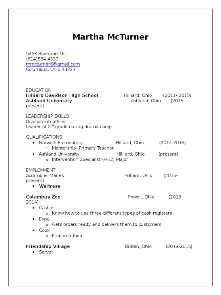 Martha McTurner Resume Overview | PDF