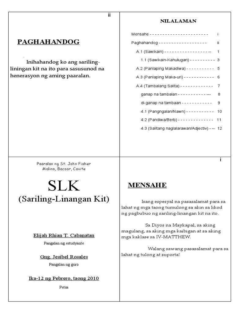 (Sariling-Linangan Kit) : Paghahandog | PDF