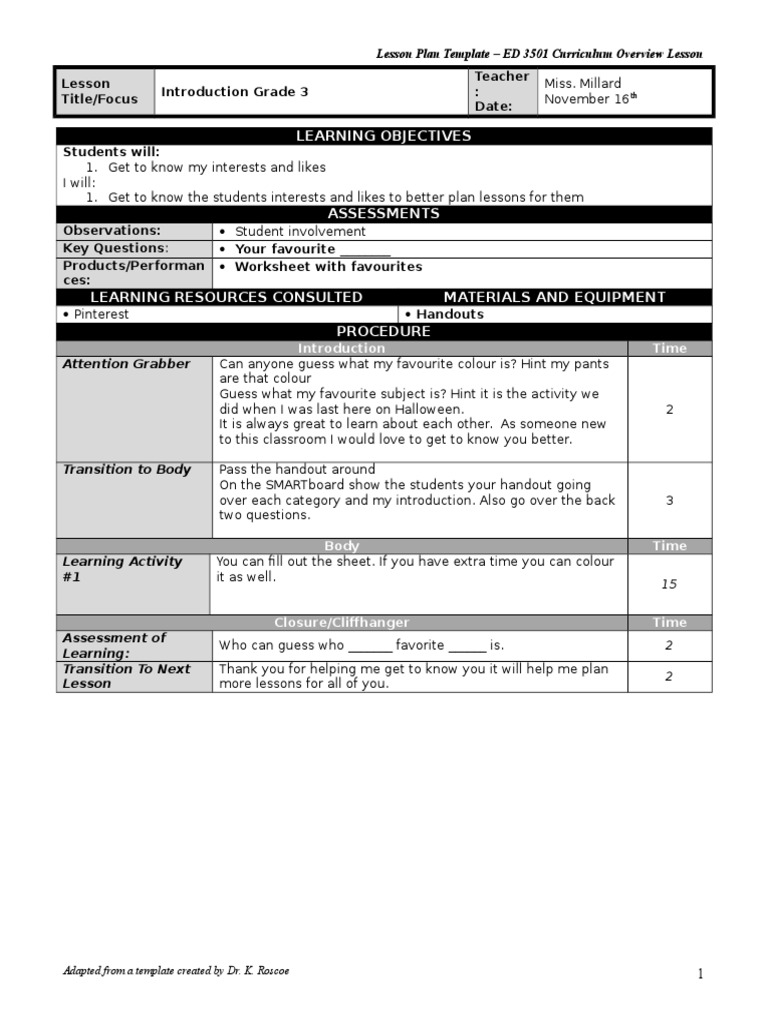 Introduction Lesson Plan | PDF