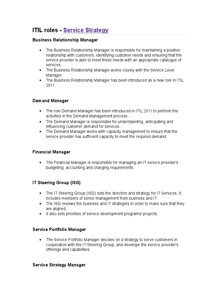 All ITIL v3 Roles | PDF