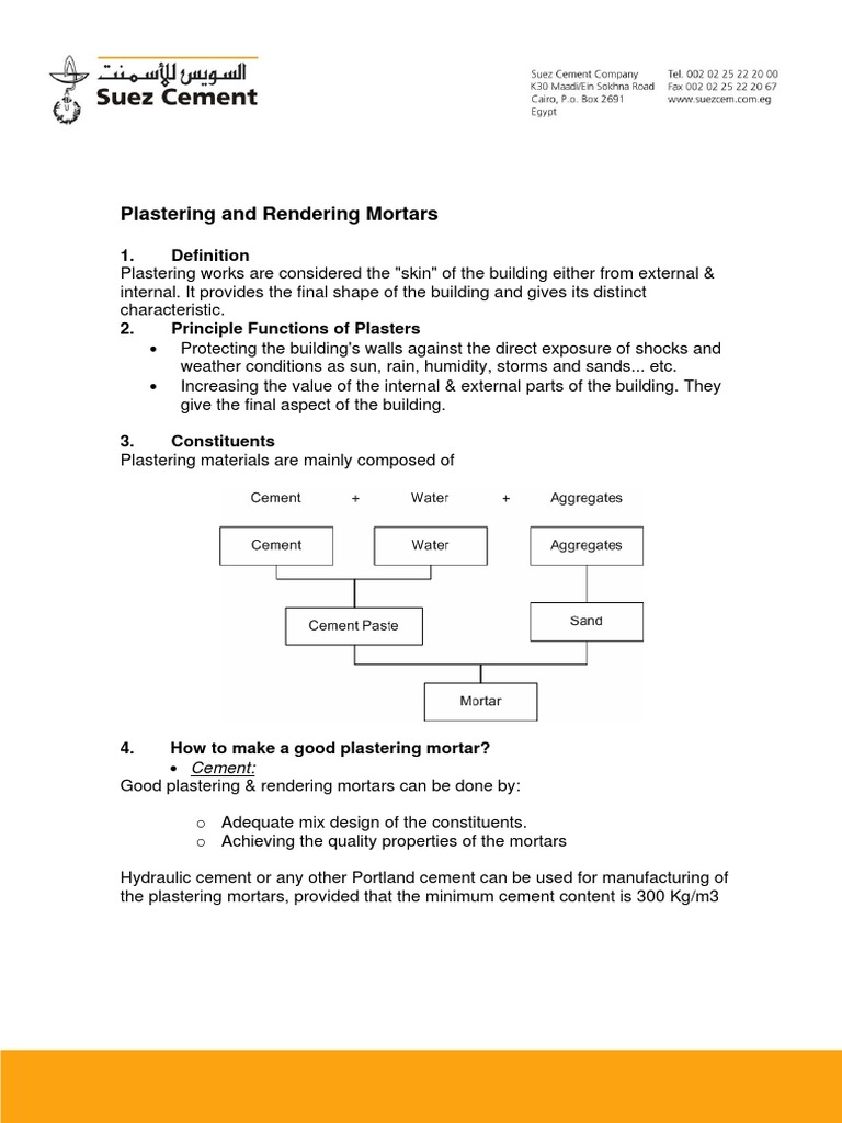 Plastering and Rendering Mortars | PDF | Mortar (Masonry) | Sand
