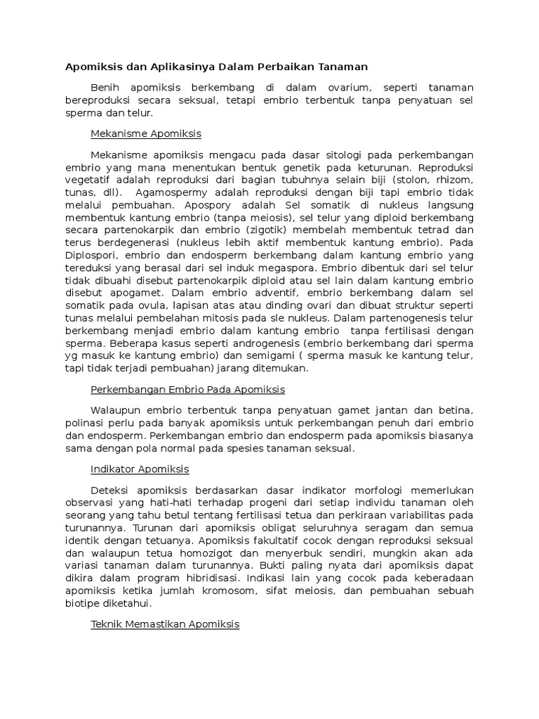 Apomiksis Dan Aplikasinya Dalam Perbaikan Tanaman | PDF | Ilmu Sosial ...