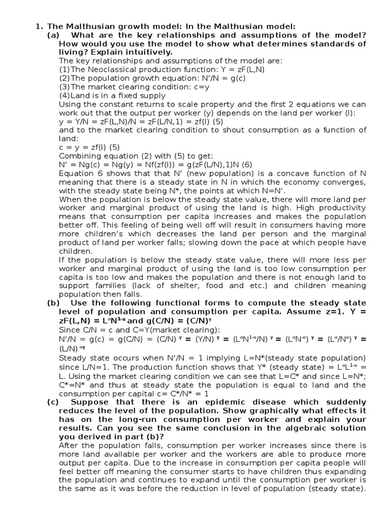 The Malthusian Growth Model | PDF | Economic Growth | Production Function
