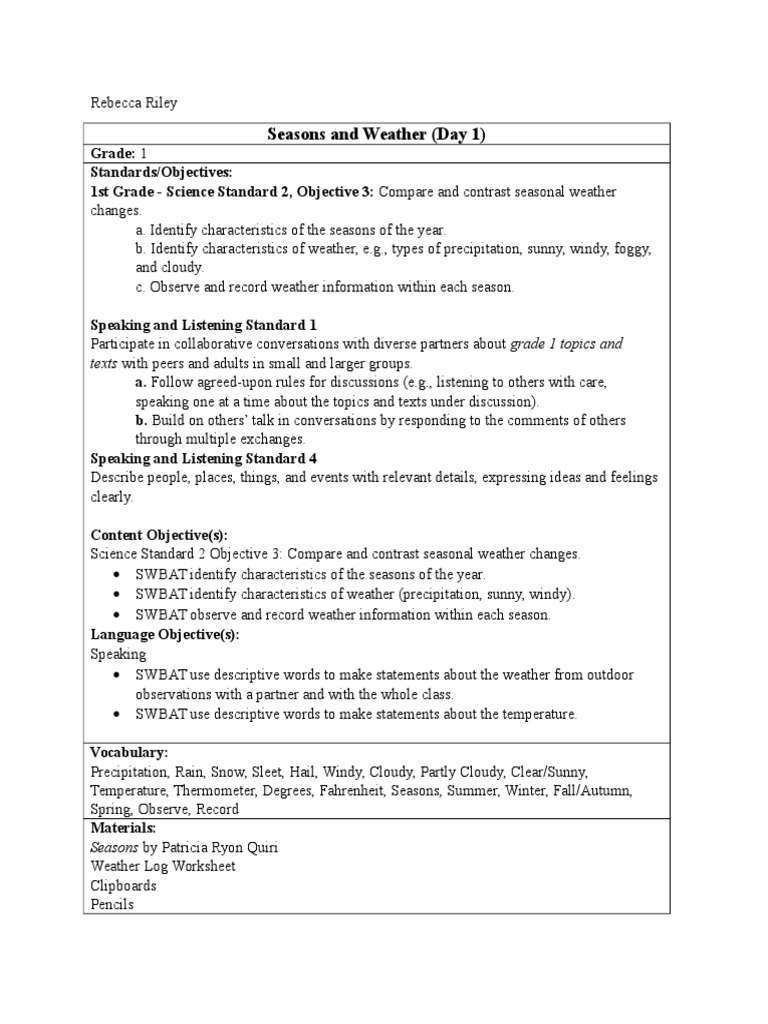 Weather Lesson Plan | PDF | Precipitation | Weather