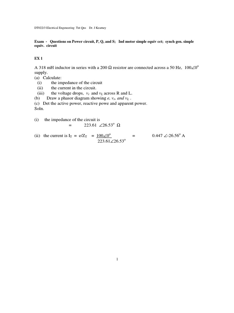 AC Power Tut Qns PDF | PDF | Ac Power | Electrical Impedance