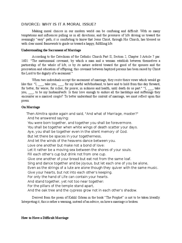 Divorce as a Moral Dilemma | PDF | Marriage | Divorce