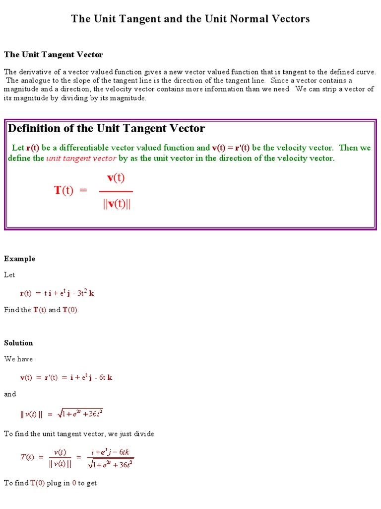 The Unit Tangent and The Unit Normal Vectors | PDF | Tangent ...