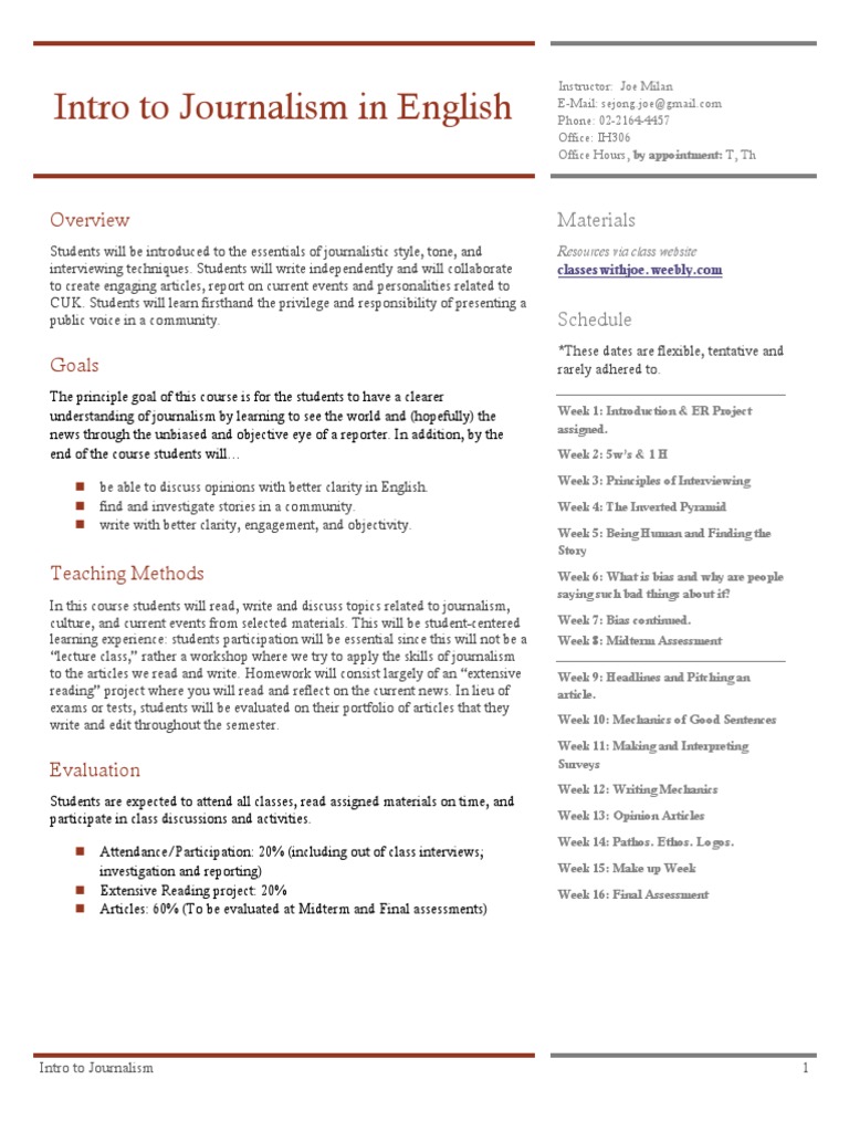 Intro to Journalism Course Overview | PDF | News | Journalism