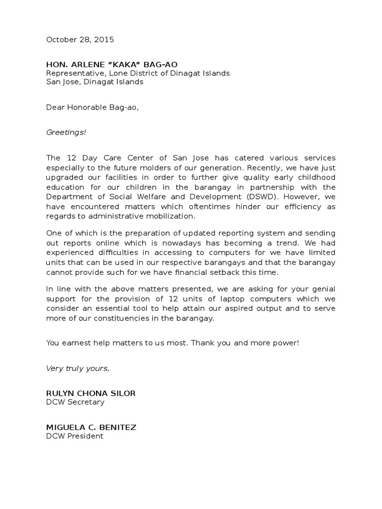 DCW Laptop Computer Request Letter Sample | PDF | Computing And ...