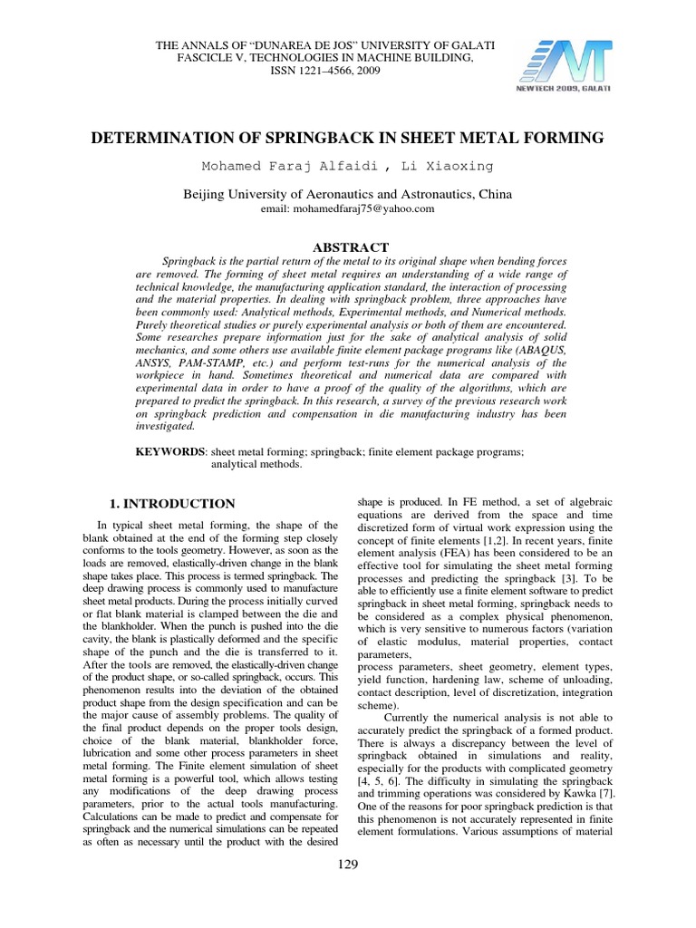 Springback in Sheet Metal Forming | PDF | Deformation (Engineering ...