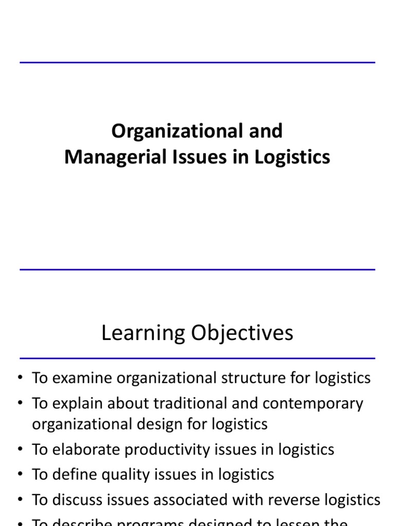 Chapter 4 - Organizational and Managerial Issues in Logistics PDF | PDF ...