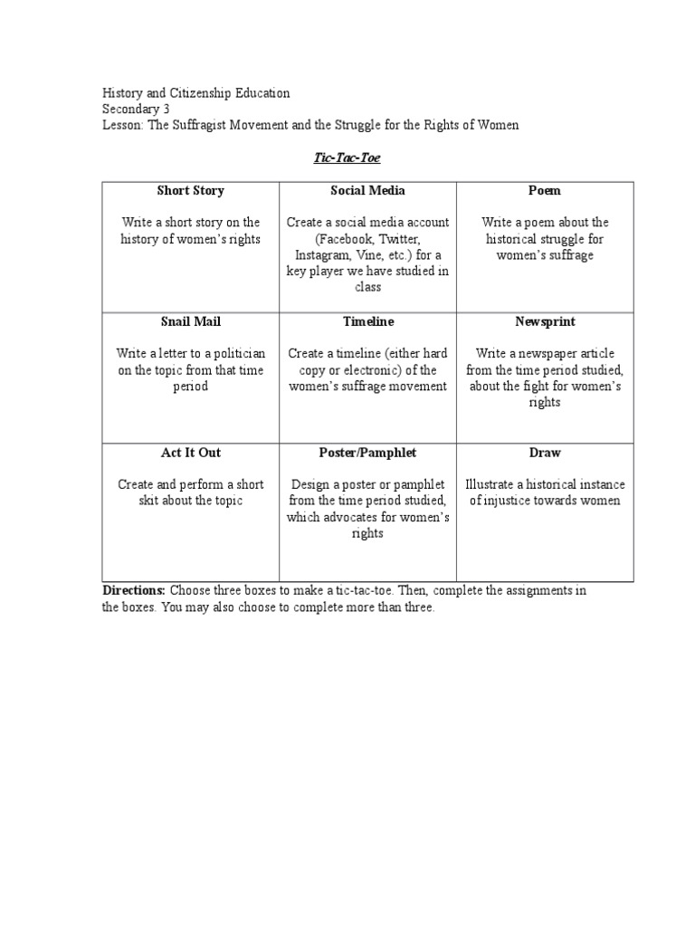 Differentiation Example Tic Tac Toe PDF