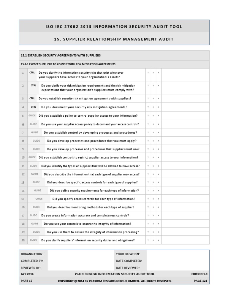 Iso 27002 Audit Sample15 | Information Security | Supply Chain