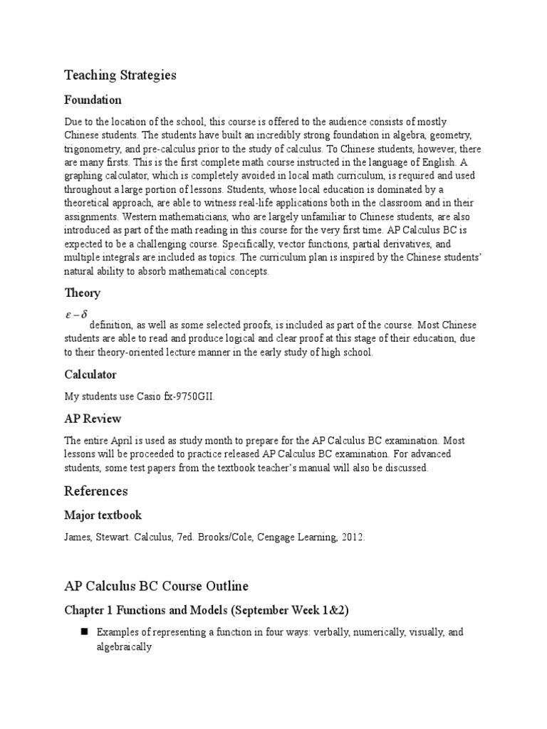 AP Calculus BC Syllabus | PDF | Integral | Derivative