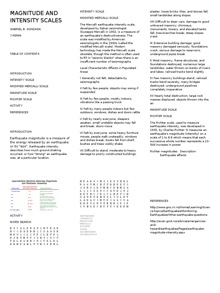 Magnitude and Intensity Scales | PDF | Natural Hazards | Seismology