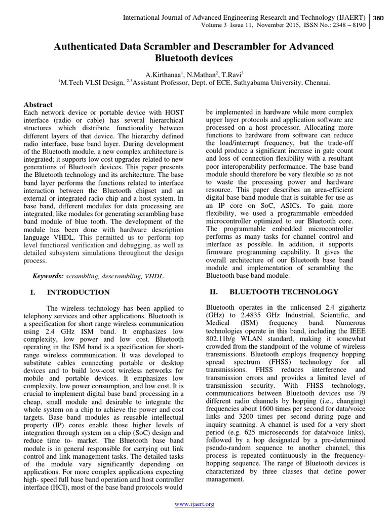 Authenticated Data Scrambler and Descrambler For Advanced Bluetooth Devices | PDF | Bluetooth ...