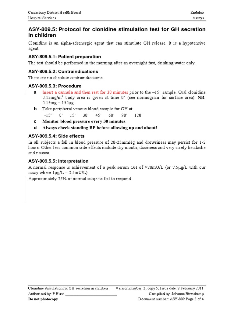 Clonidine Stimulation For GH Secretion in Children | PDF | Growth ...